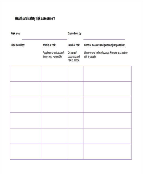 FREE 7+ Sample Health and Safety Risk Assessment Forms in PDF | MS Word