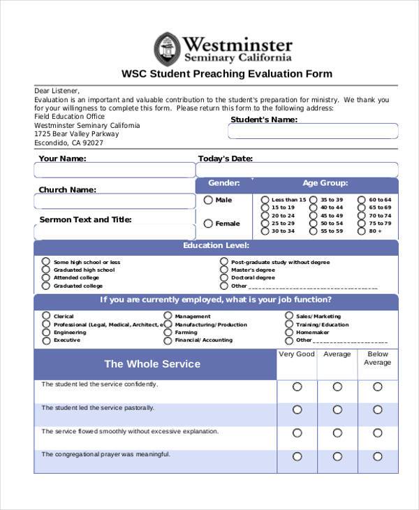 FREE 7+ Sermon Evaluation Forms in PDF | MS Word