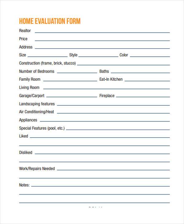 FREE 12+ Home Evaluation Form Samples, PDF, MS Word, Google Docs
