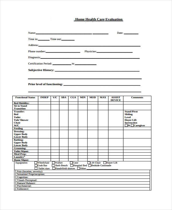 FREE 12+ Home Evaluation Form Samples, PDF, MS Word, Google Docs