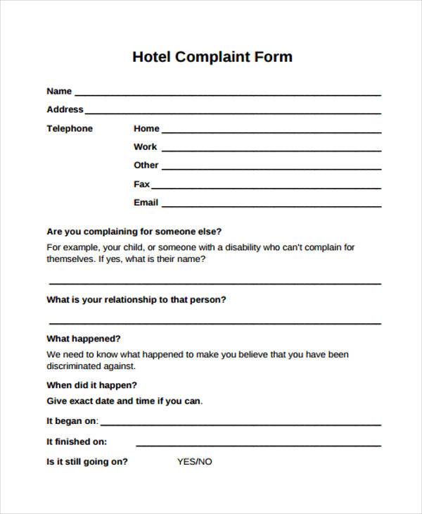 FREE 7 Hotel Complaint Forms In PDF MS Word