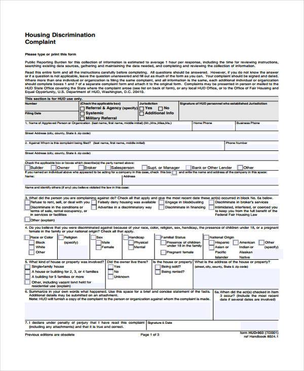 FREE 12+ Discrimination Complaint Forms in PDF | MS Word
