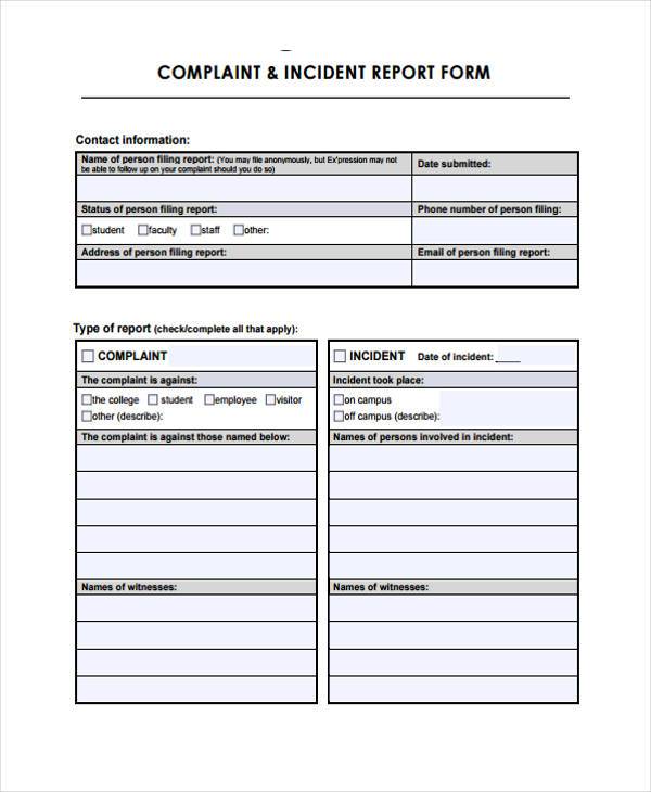 FREE 8+ Sample Complaint Reporting Forms in PDF | MS Word