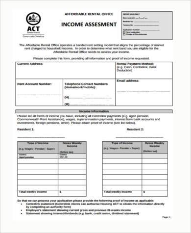 FREE 11+ Assessment Forms for Income in PDF | MS Word | Excel