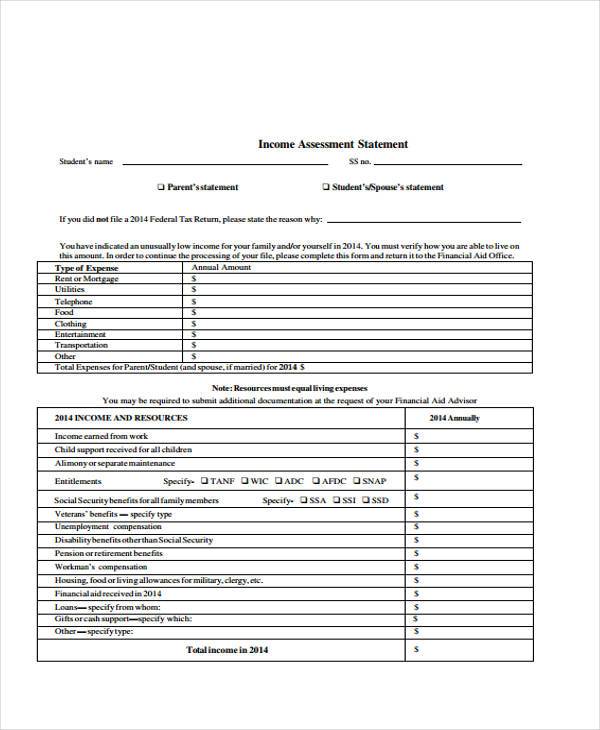 FREE 11+ Assessment Forms for Income in PDF | MS Word | Excel