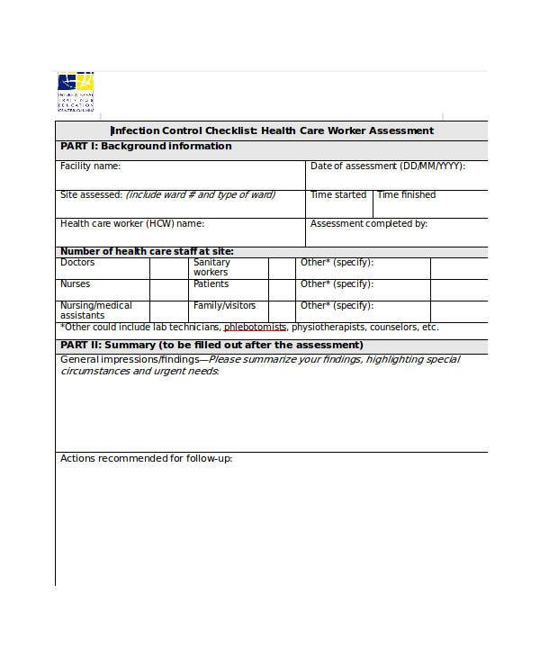 FREE 7+ Sample Infection Control Assessment Forms in PDF | MS Word