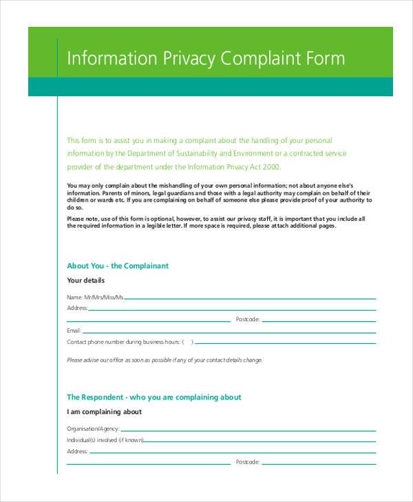 FREE 10+ Privacy Complaint Forms in PDF | MS Word