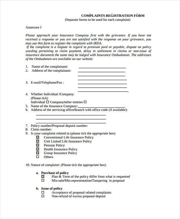FREE 8+ Complaint Register Forms in PDF | MS Word
