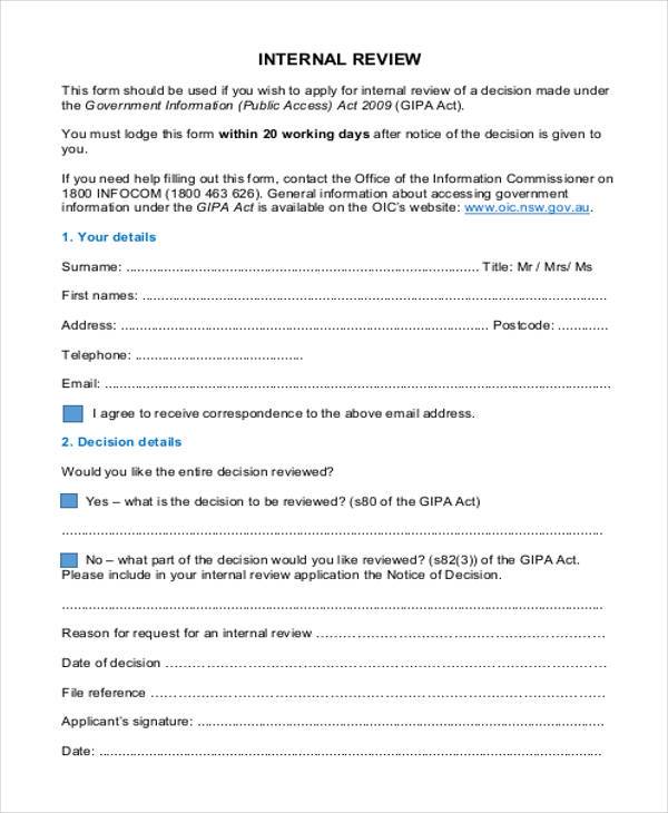 FREE 8+ Sample Internal Review Forms in PDF | MS Word