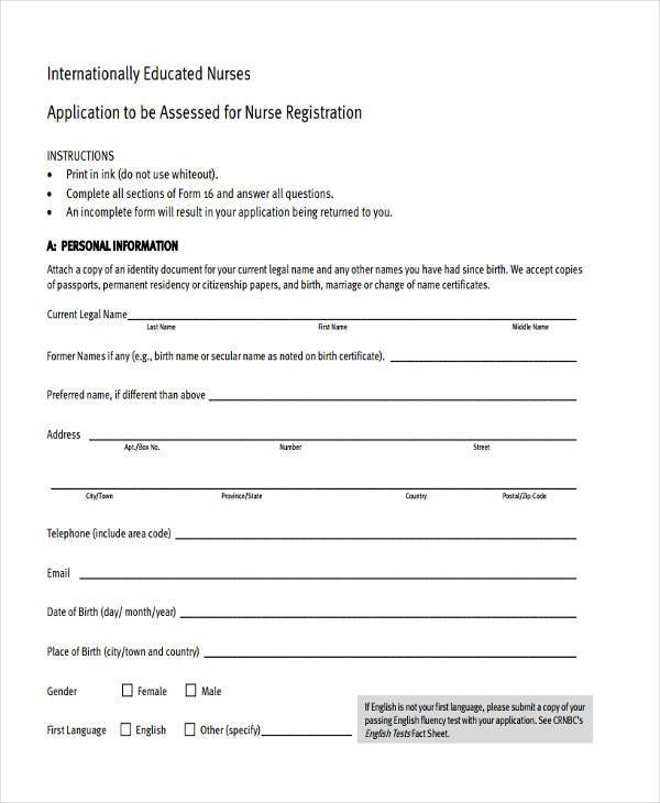 FREE 15+ Nursing Registration Form Samples, PDF, MS Word, Google Docs
