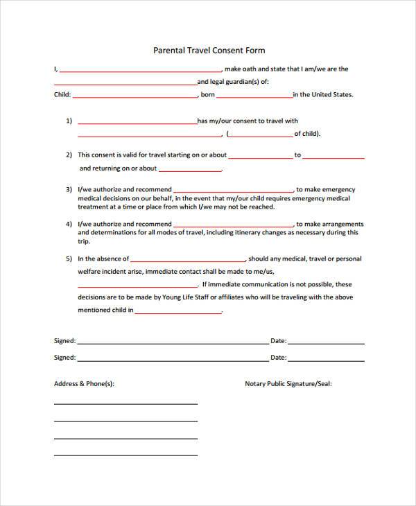 FREE 8+ Travel Consent Forms in PDF | MS Word