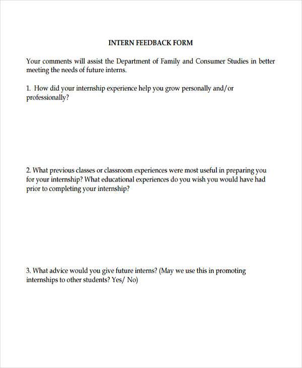 FREE 11+ Internship Feedback Form Samples, PDF, MS Word, Google Docs