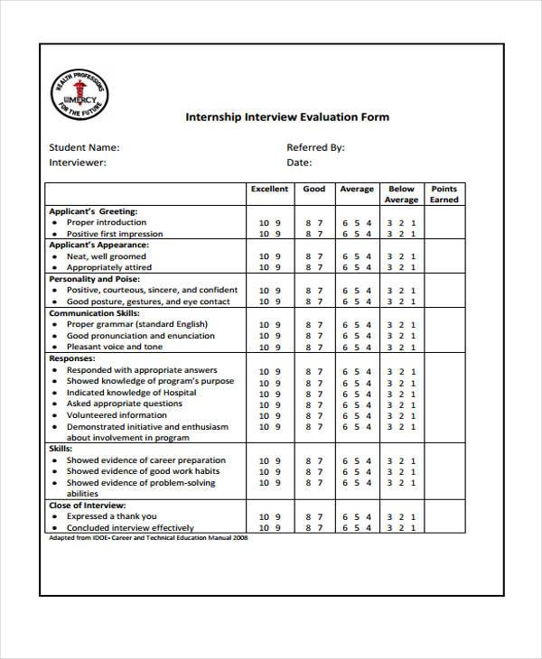 FREE 11 Internship Evaluation Forms In PDF Excel MS Word