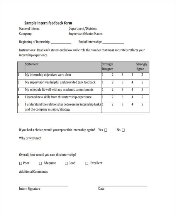 FREE 11+ Internship Feedback Form Samples, PDF, MS Word, Google Docs