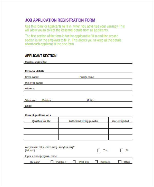 FREE 15+ Job Registration Form Samples, PDF, MS Word, Google Docs, Excel