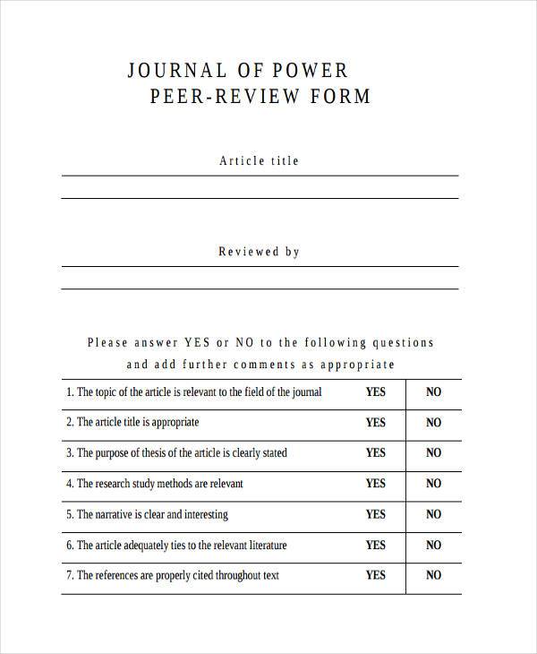 FREE 7 Sample Journal Review Forms In PDF MS Word