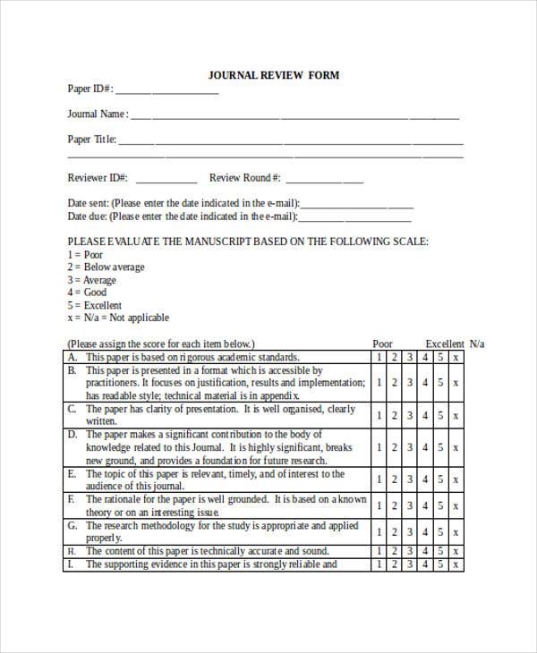 FREE 7+ Sample Journal Review Forms in PDF | MS Word