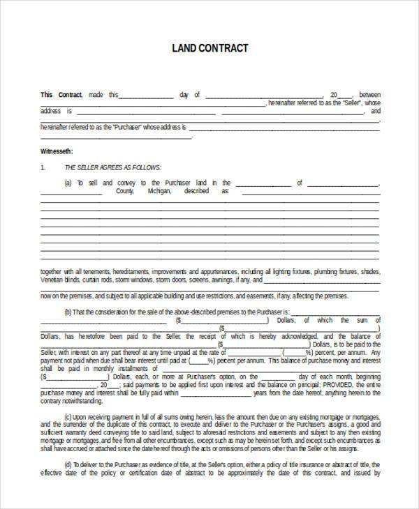 Printable Blank Land Contract Form Printable World Holiday