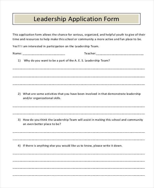 FREE 8 Sample Leadership Application Forms In PDF MS Word