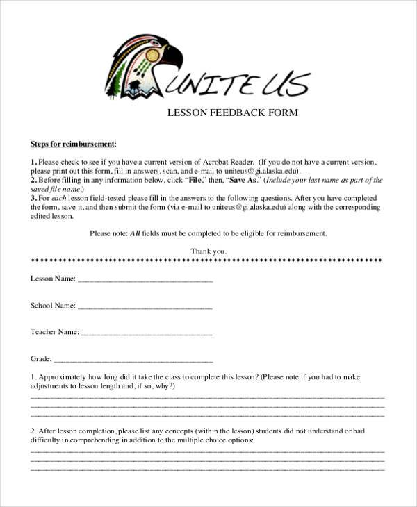 FREE 8+ Sample Lesson Feedback Forms in PDF | MS Word