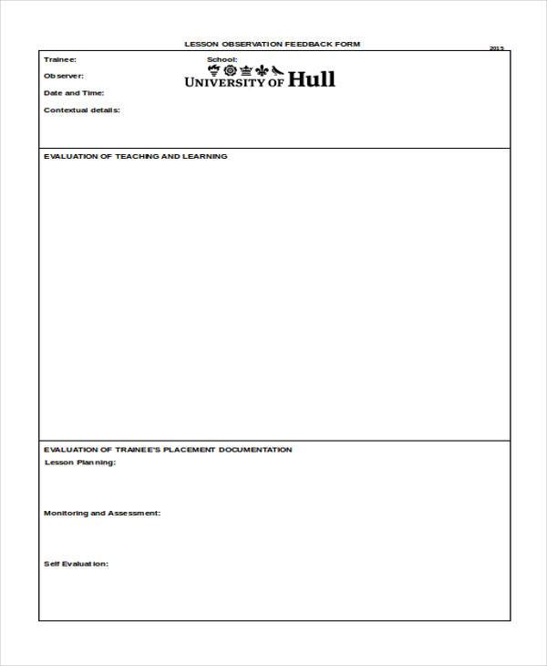 FREE 8+ Sample Lesson Feedback Forms in PDF | MS Word