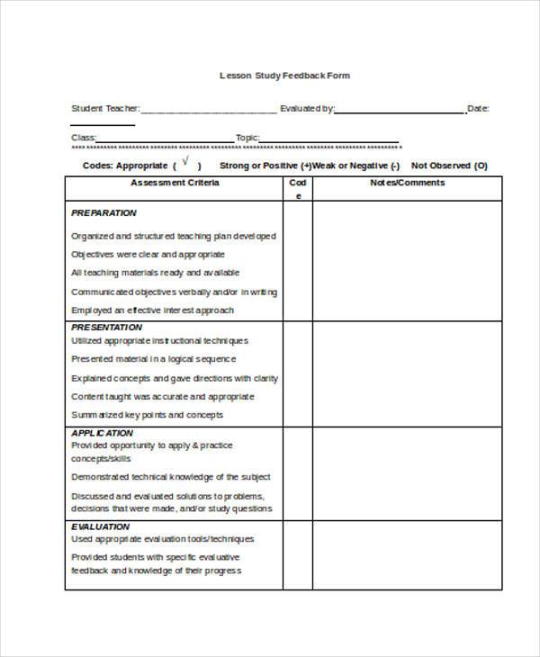 FREE 8+ Sample Lesson Feedback Forms in PDF | MS Word