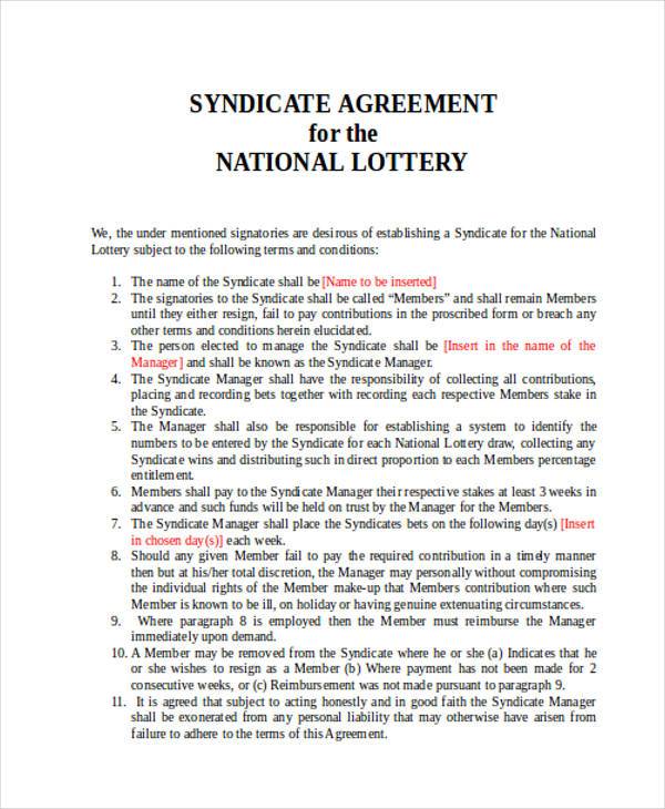 FREE 12+ Lottery Syndicate Agreement Form Samples, PDF, MS Word, Google ...