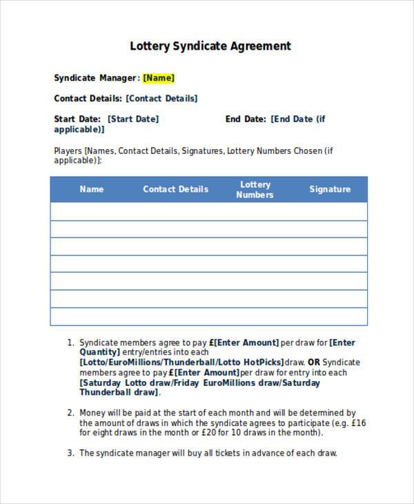 FREE 12+ Lottery Syndicate Agreement Form Samples, PDF, MS Word, Google ...