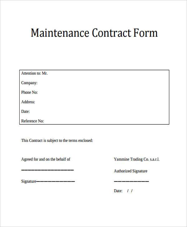 FREE 12+ Maintenance Contract Form Samples, PDF, MS Word, Google Docs