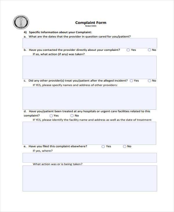 FREE 10+ Medical Complaint Forms in PDF | MS Word