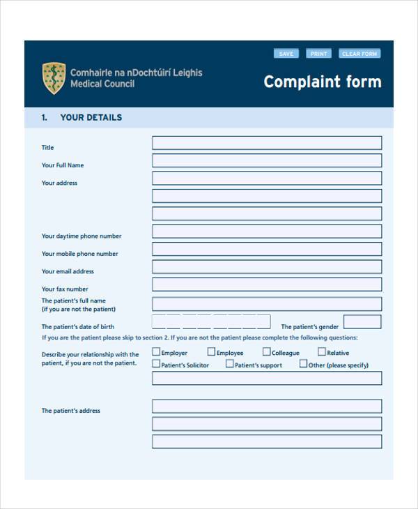 FREE 10+ Medical Complaint Forms in PDF | MS Word