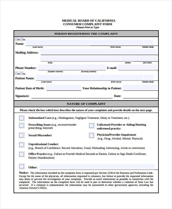 FREE 10+ Medical Complaint Forms in PDF | MS Word