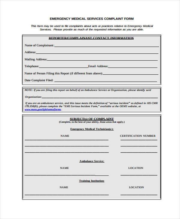 FREE 10+ Medical Complaint Forms in PDF | MS Word