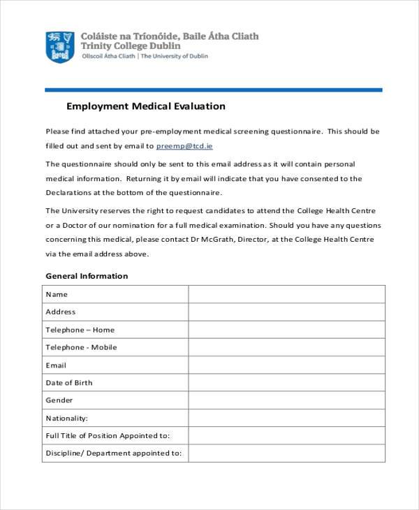 FREE 7+ Medical Evaluation Forms in PDF | MS Word