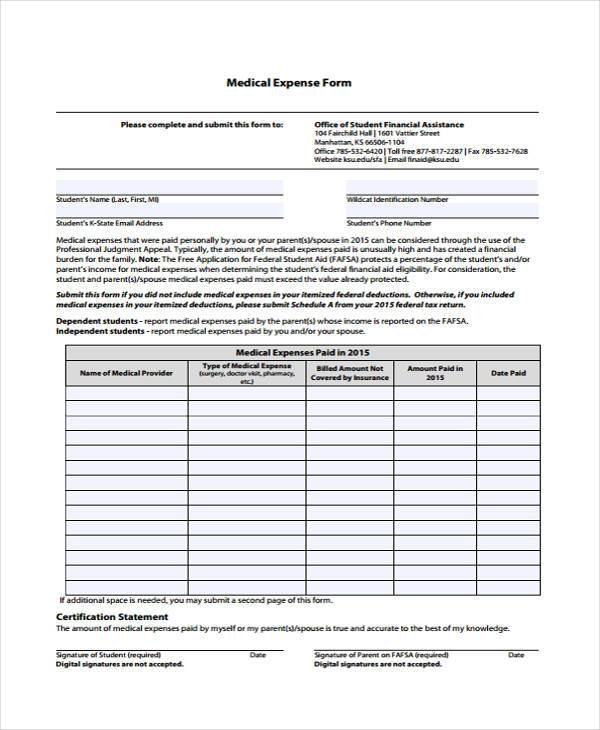FREE 8+ Sample Medical Expense Forms in PDF | MS Word