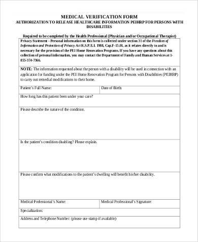 FREE 9+ Sample Medical Verification Forms in PDF | MS Word