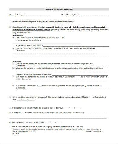 FREE 9+ Sample Medical Verification Forms in PDF | MS Word