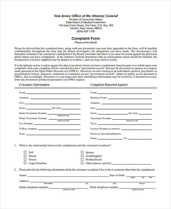 FREE 10+ Medical Complaint Forms in PDF | MS Word