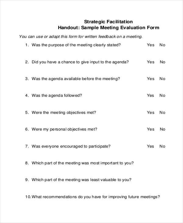 FREE 9+ Sample Meeting Evaluation Forms in PDF | MS Word
