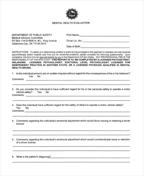 FREE 7+ Sample Health Evaluation Forms in PDF | MS Word
