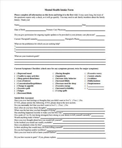 FREE 8+ Sample Mental Health Forms in PDF | MS Word