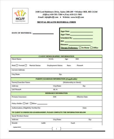 FREE 8+ Sample Mental Health Forms in PDF | MS Word