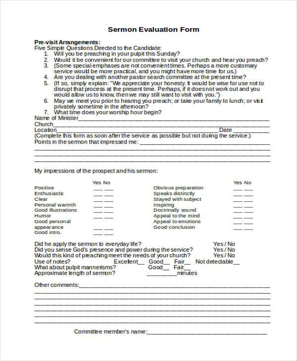 FREE 7+ Sermon Evaluation Forms in PDF | MS Word