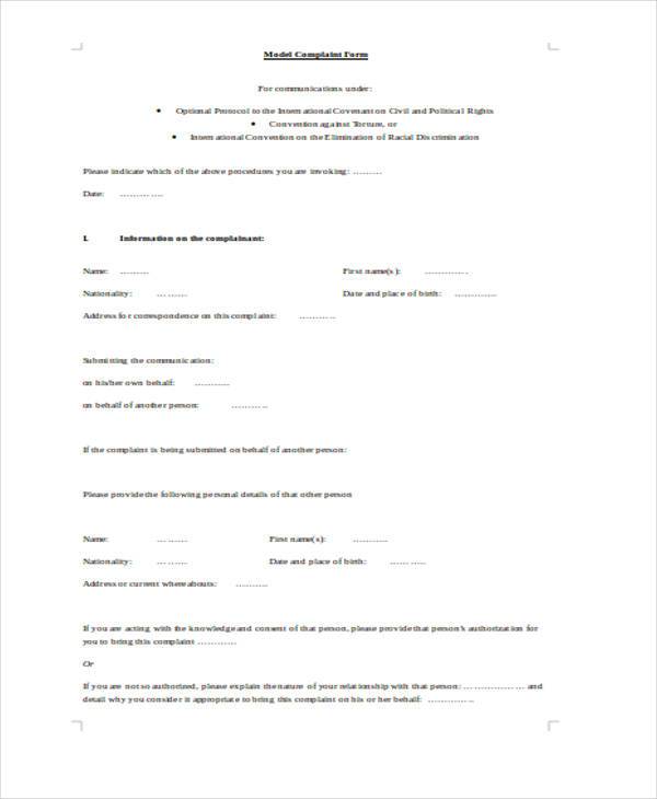 FREE 9+ Model Complaint Forms in PDF | MS Word