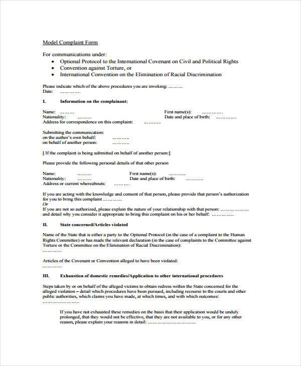 FREE 9+ Model Complaint Forms in PDF | MS Word