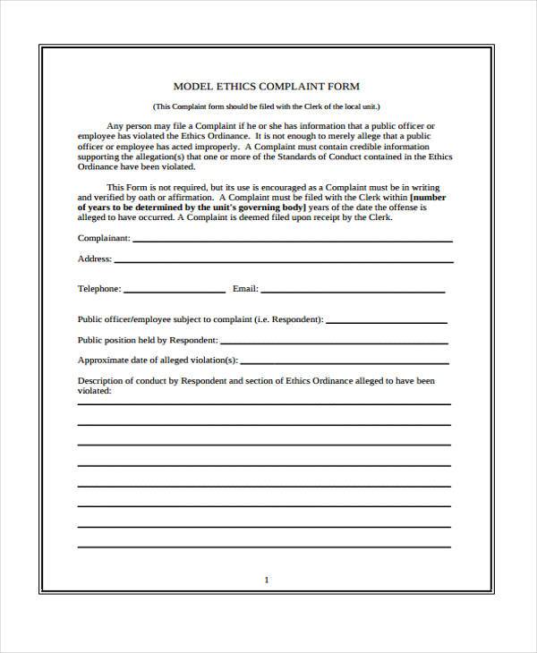 FREE 9+ Model Complaint Forms in PDF | MS Word