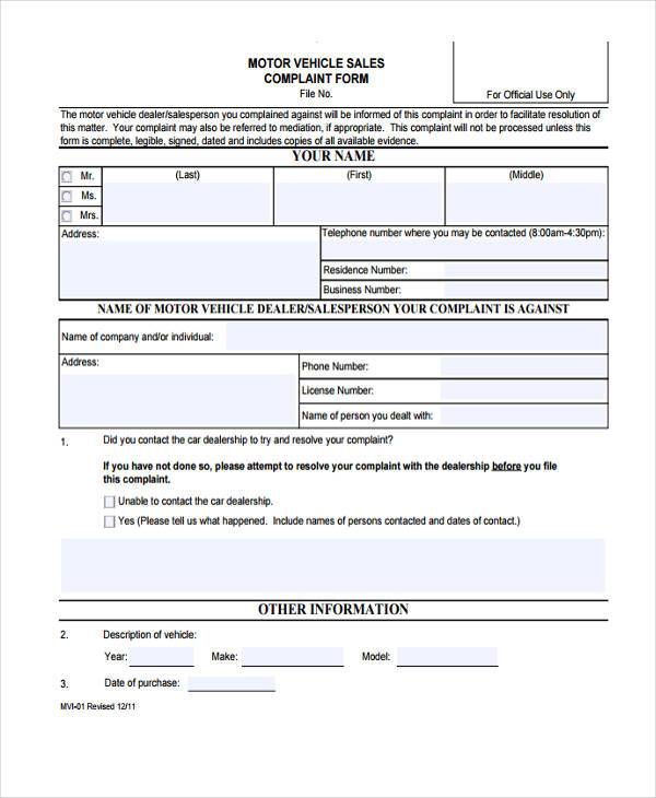 FREE 9+ Model Complaint Forms in PDF | MS Word