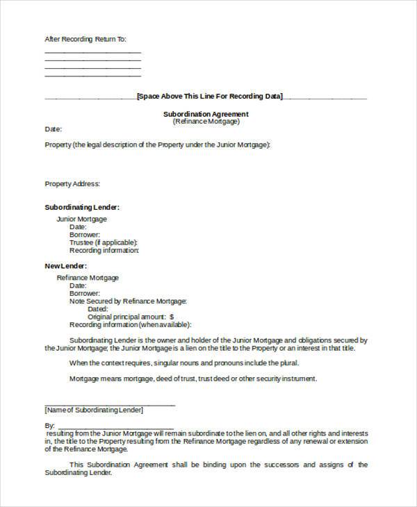 FREE 9+ Sample Subordination Agreement Forms in PDF | MS Word