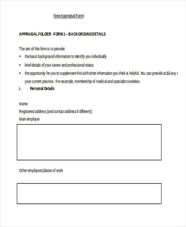 FREE 28+ Appraisal Form Samples, PDF, MS Word, Google Docs