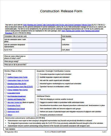 FREE 8+ Sample Construction Release Forms in PDF | MS Word